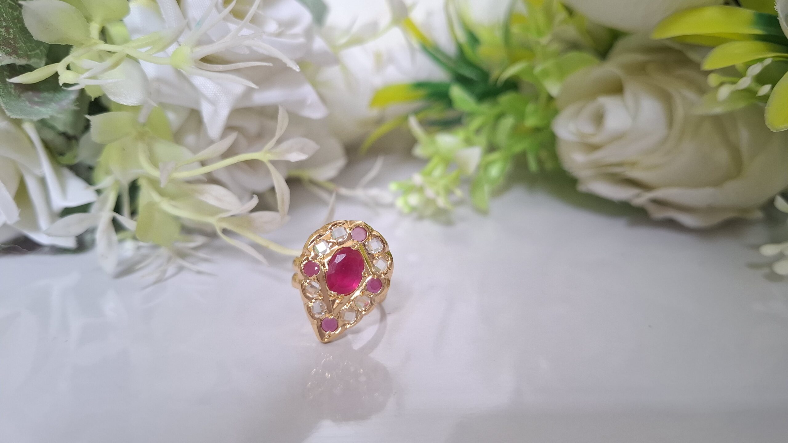 Saba Pan Shape Pink Adjustable Ring - hyderabadijewel.com